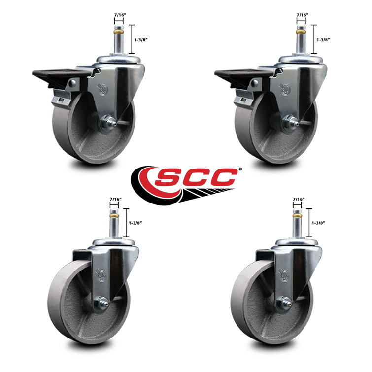 Service Caster Semi Steel Swivel Grip Ring Caster Set 4 -4" Wheels&7/16" Stems-2 w/BRK - Wayfair ...